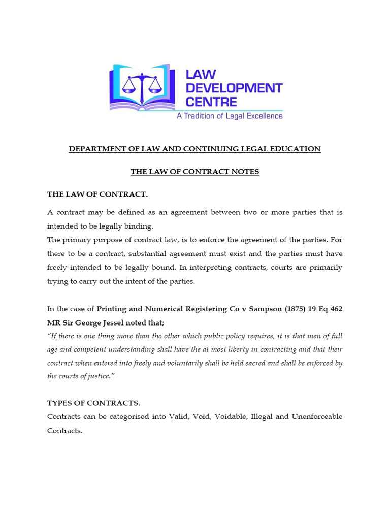 LDC Notes On Law of Contract - Diploma in Law-2021 | Download Free PDF ...