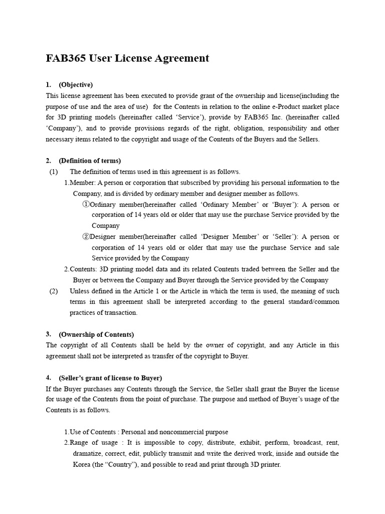 FAB365 3D Printing License Agreement | PDF | Business | Finance & Money ...