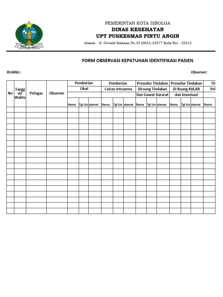 Telusur Form Observasi Kepatuhan Identifikasi Pasien - Bantargebang | PDF