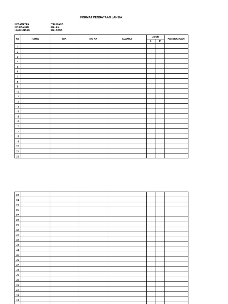 Form Pendataan Lansia | PDF