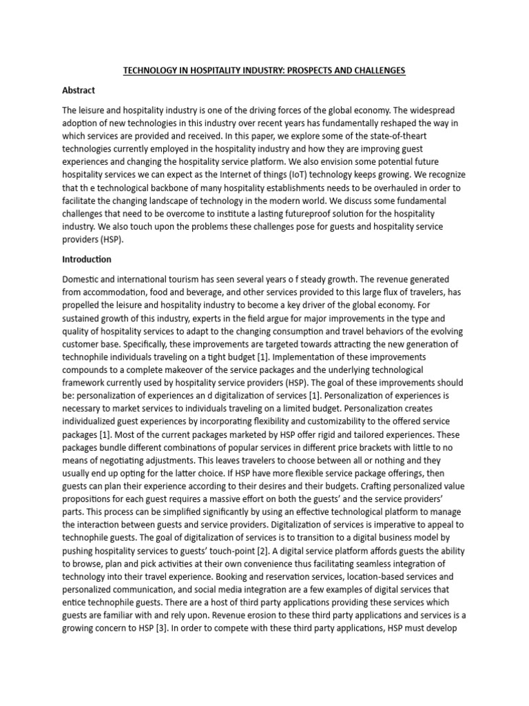 Technology in Hospitality Industry | PDF