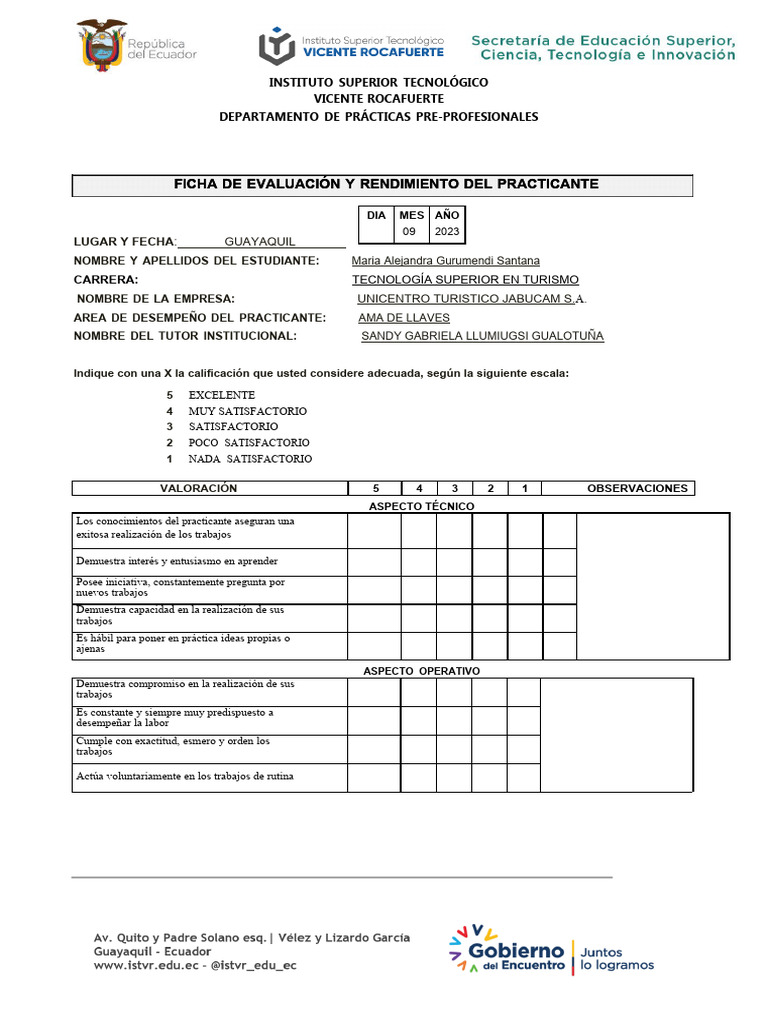 7 Ficha de Evaluacion y Rendimiento Del Tutor Academico | PDF