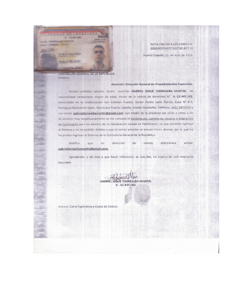 Carta A La Contraloria General de La Republica | PDF