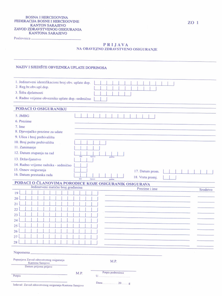 Prijava na obavezno zdravstveno osiguranje | PDF