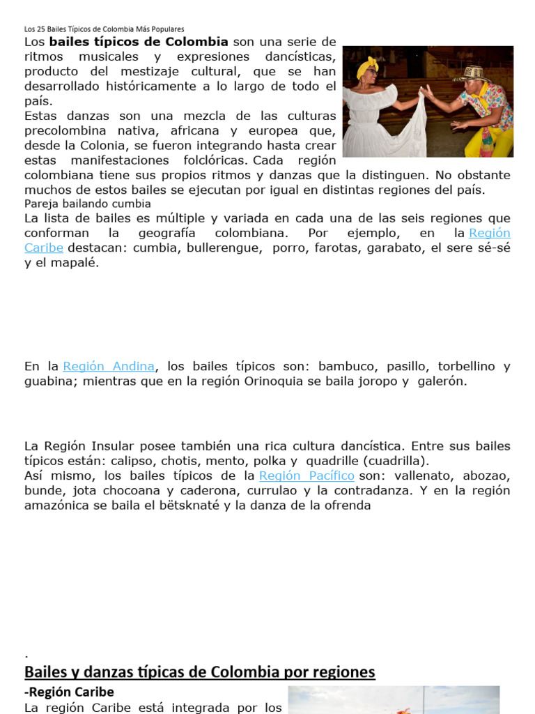 Los 25 Bailes Típicos de Colombia Más Populares | PDF | Bailes ...