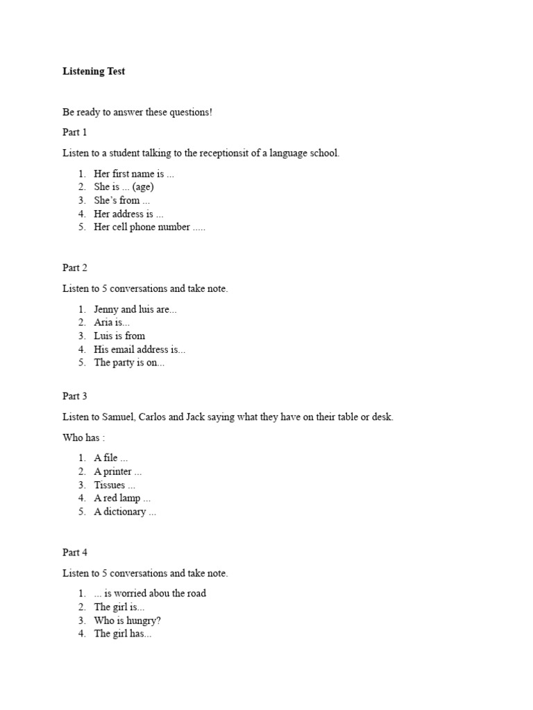 Listening Test | PDF