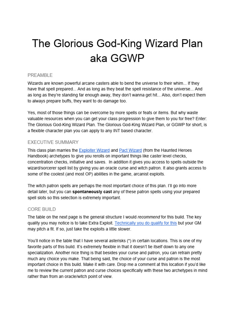 The Glorious God-King Wizard Plan (GGWP) | PDF