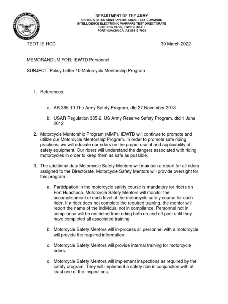 IEWTD Policy Memo 10 Motorcycle Mentorship | PDF
