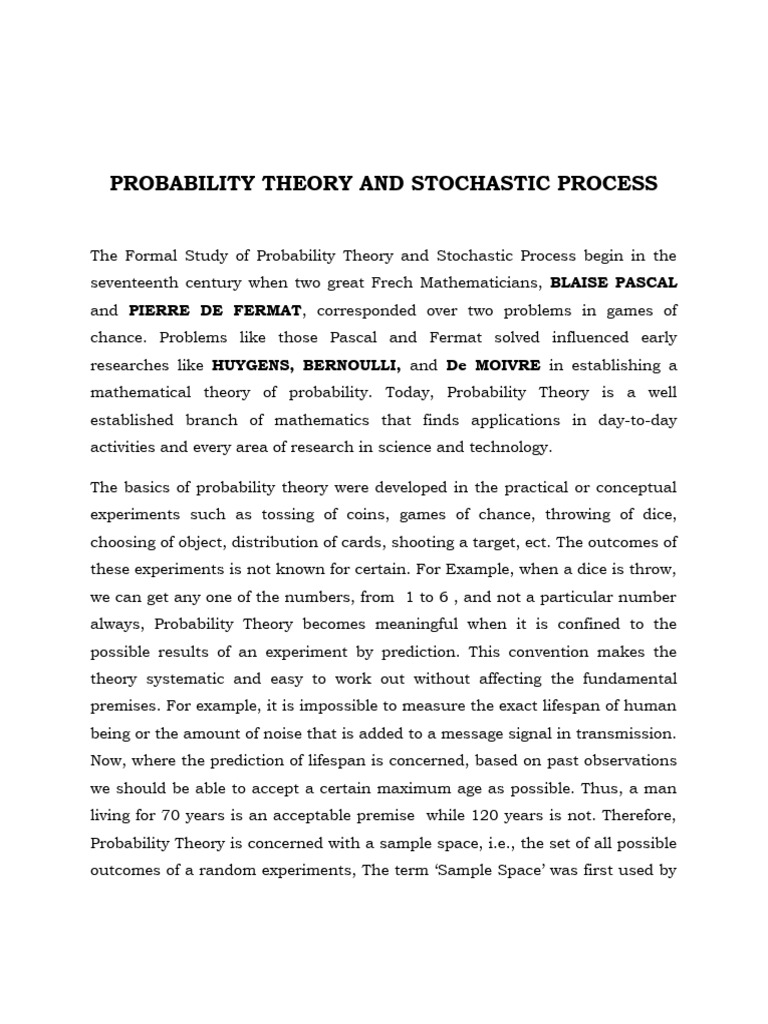 Probability Theory and Stochastic Proces Unit 1 | PDF