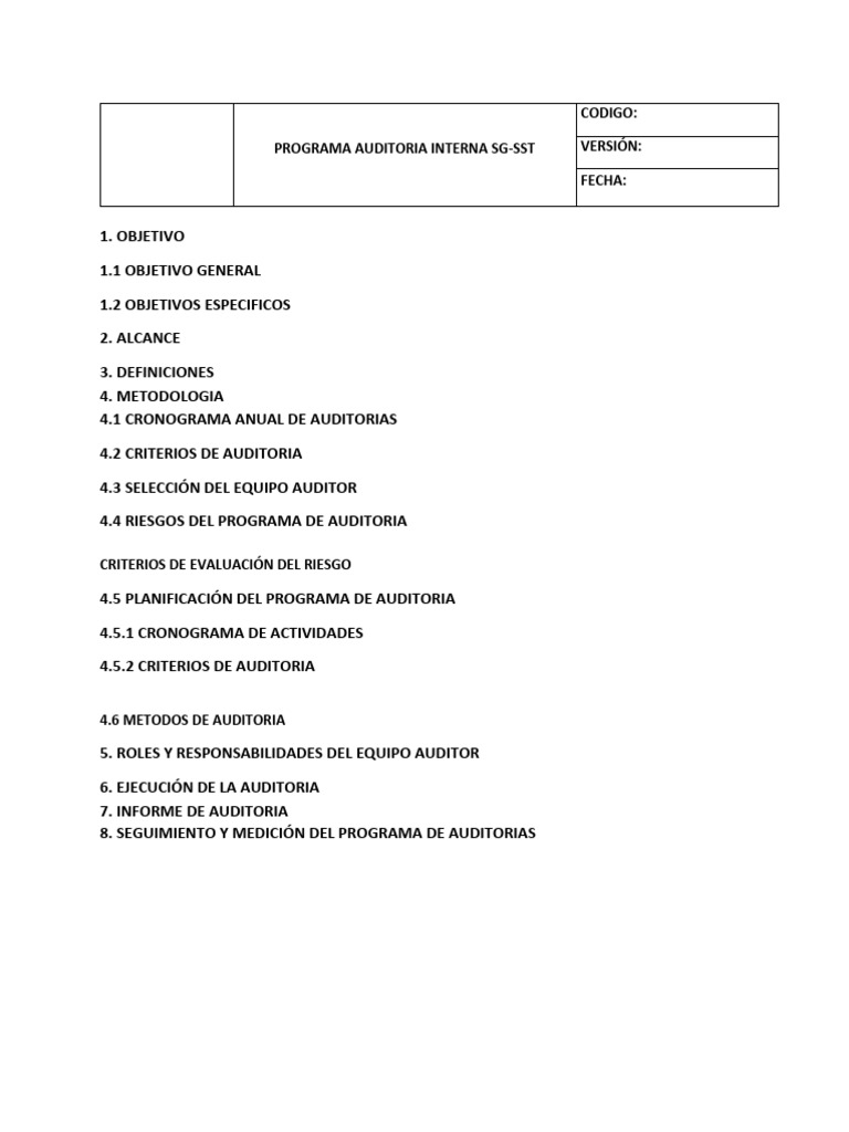 Plantilla de Programa de Auditoria Sst (1) | PDF