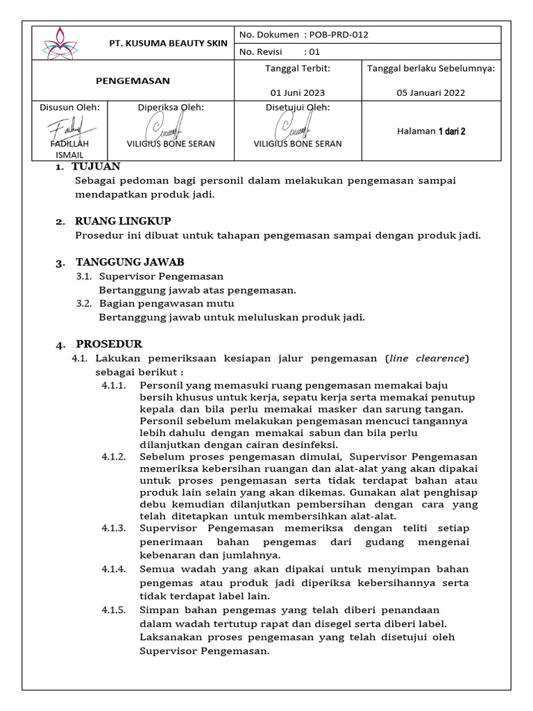 Pob PRD 012 01 Pengemasan | PDF