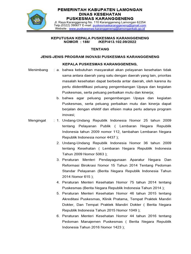 SK JENIS-JENIS PROGRAM INOVASI PUSKESMAS KARANGGENENG Print | PDF