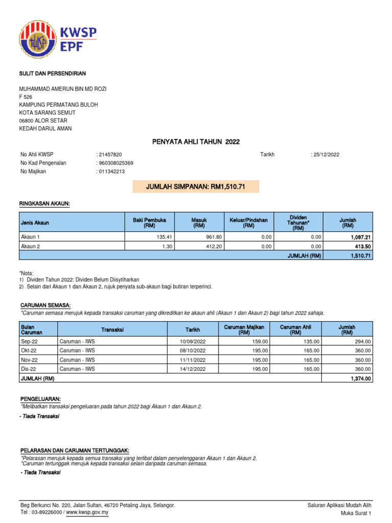Contoh EPF 2023 | PDF