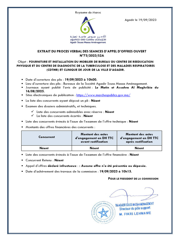 Extrait de PV - AO-75-23 - S2A | PDF