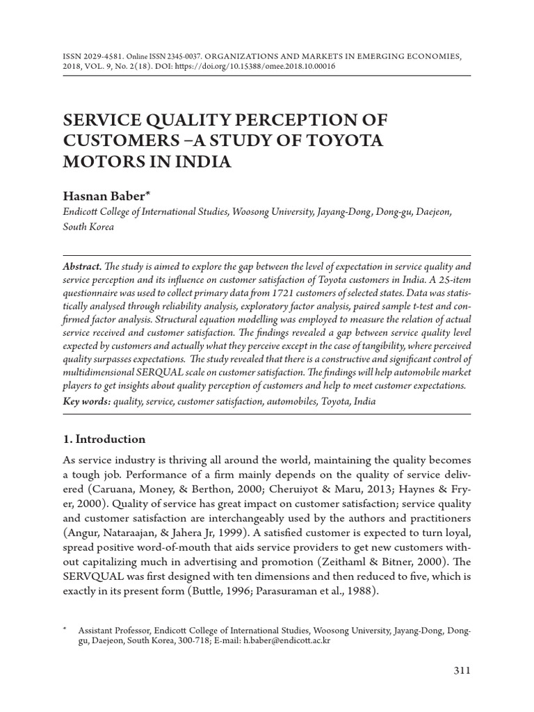 Service Quality Perception of Customers - A Study of Toyota Motors in ...