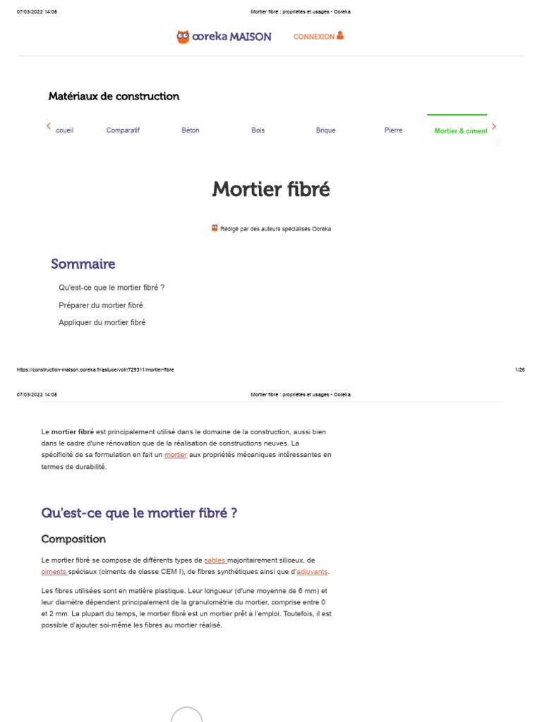Mortier Fibré : Propriétés et Usages | PDF