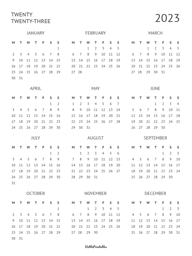 2023 Monthly Calendar Template | PDF