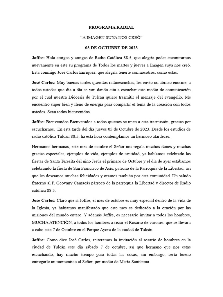 Programa Radial 6 | PDF | Oración | Rosario