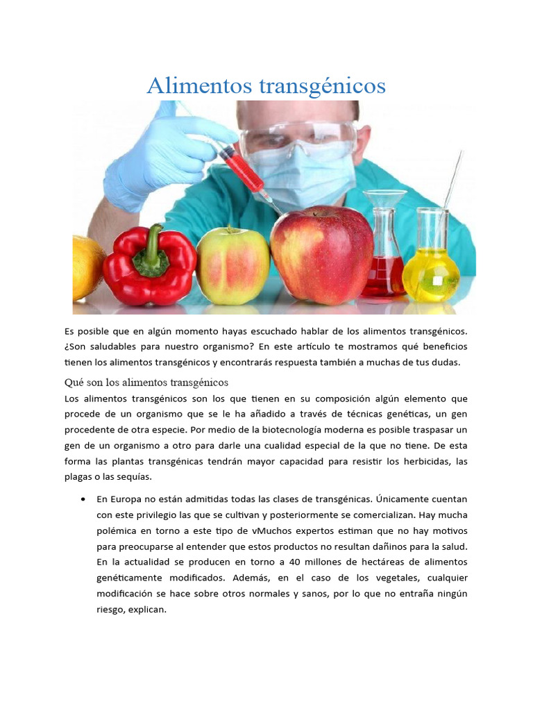 Beneficios y riesgos de alimentos transgénicos | PDF | Ciencia y ...