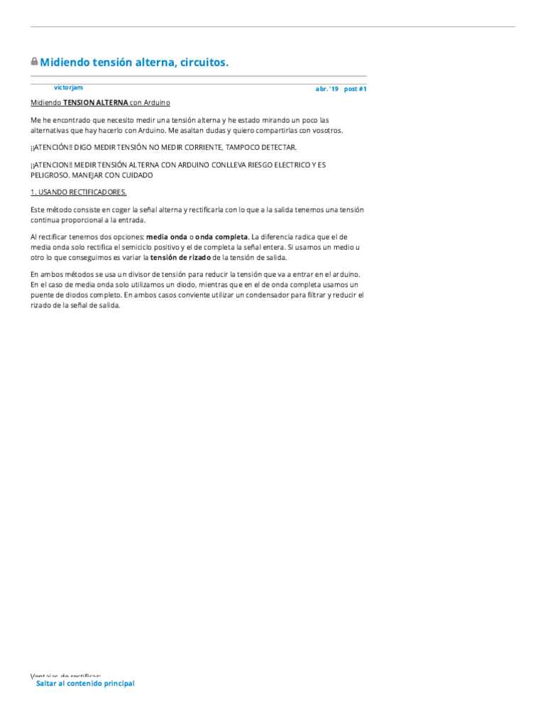 Midiendo Tensión Alterna, Circuitos. - Español - Hardware - Arduino Forum | PDF | Rectificador ...