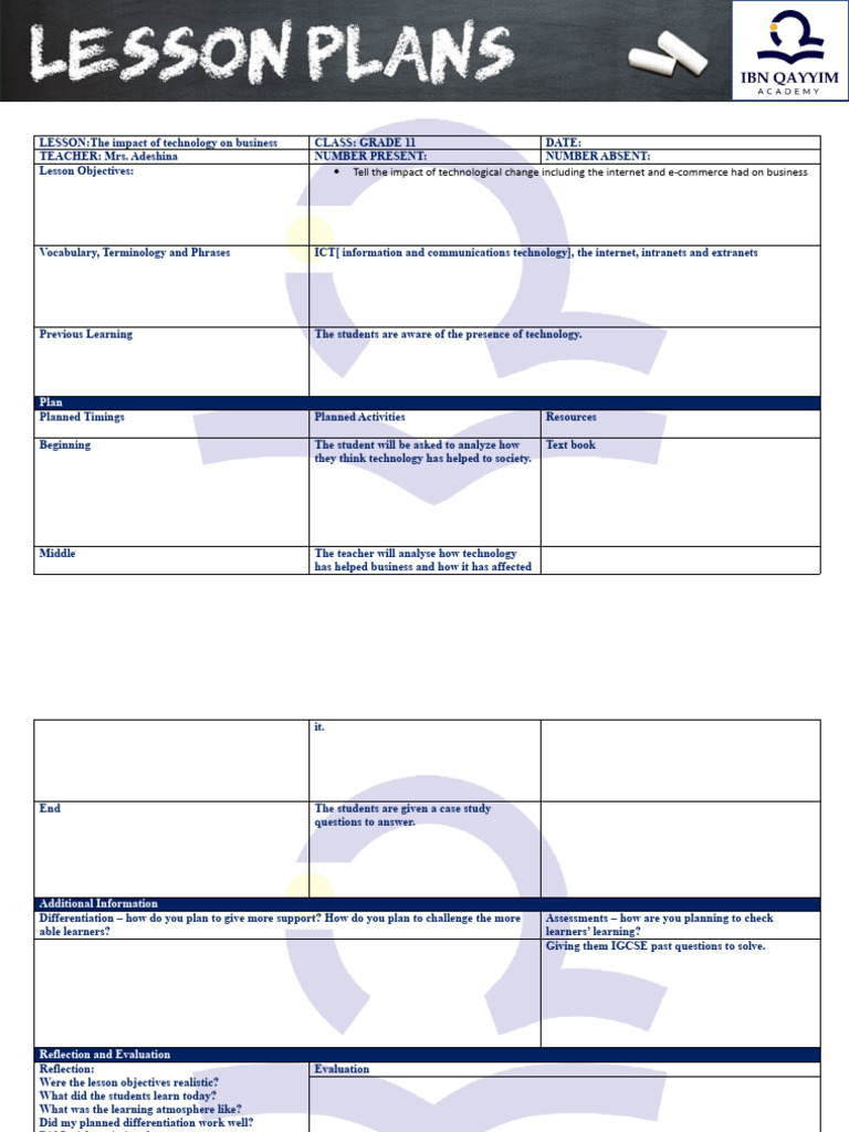LESSON PLAN Business Studies Week 3 | PDF | Career & Growth