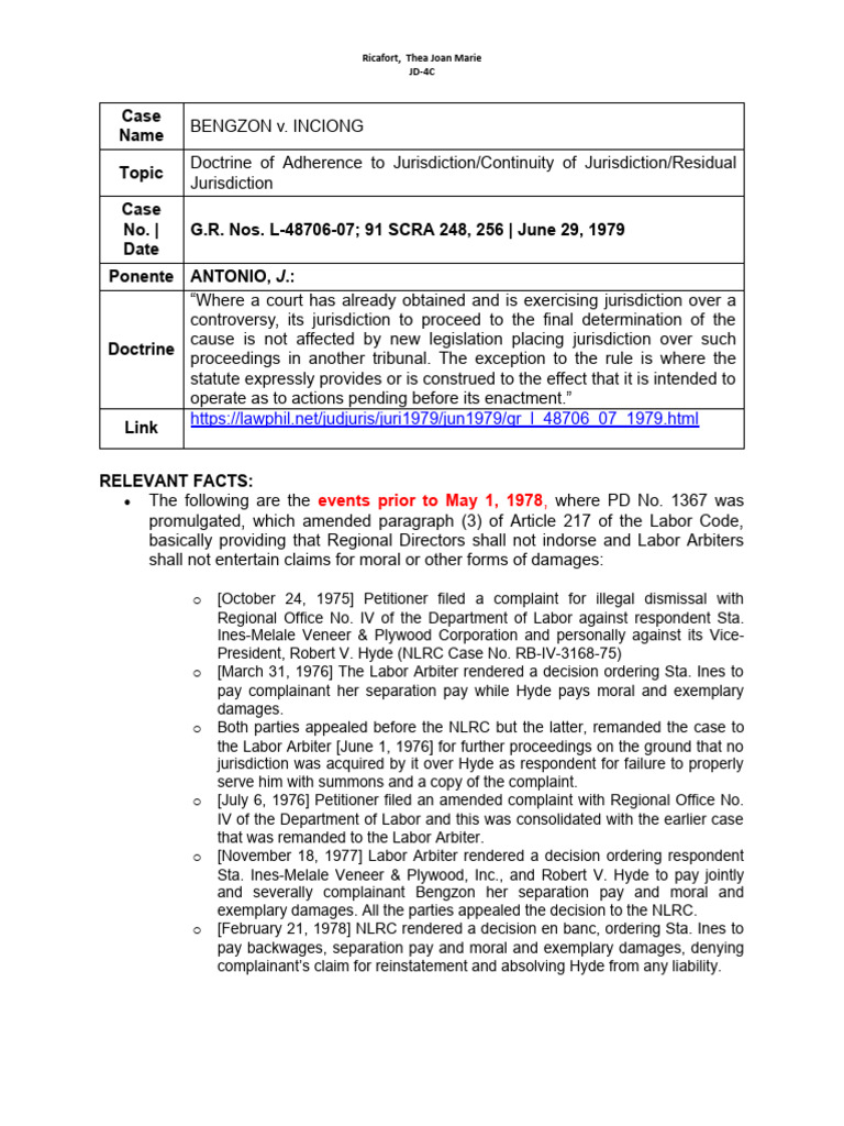 Bengzon vs. Inciong | PDF | Jurisdiction | Arbitration
