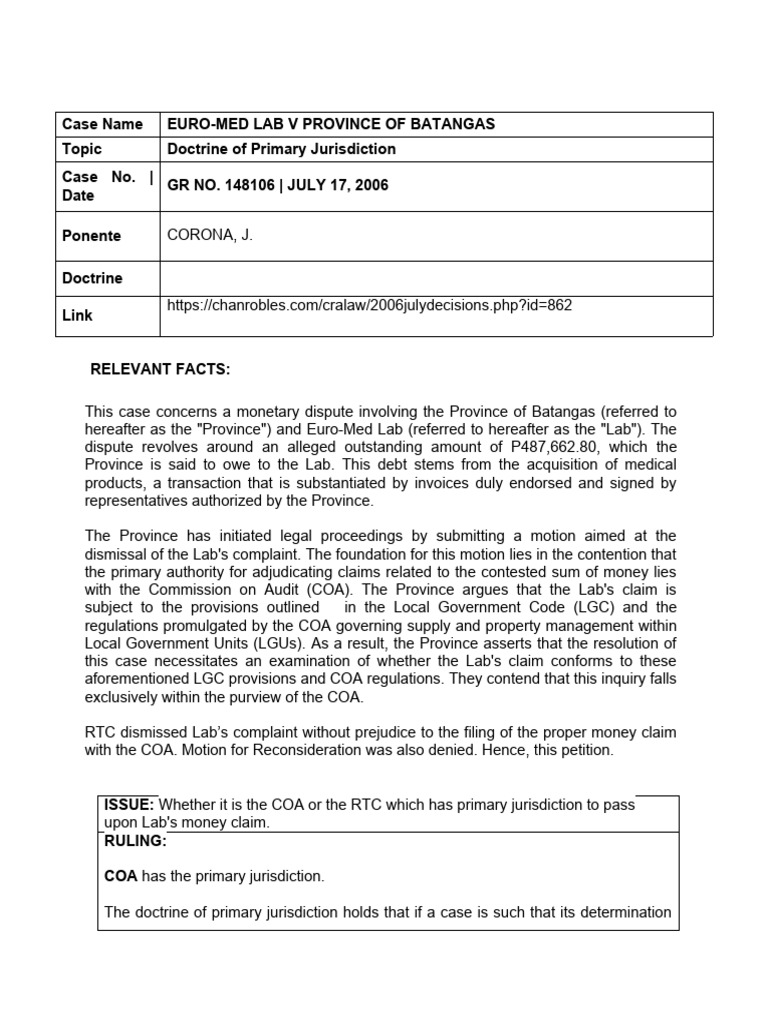 Euro-Med Lab V Province of Batangas | PDF | Jurisdiction | Audit Euro-Med Lab V Province of Batangas | PDF | Jurisdiction | Audit