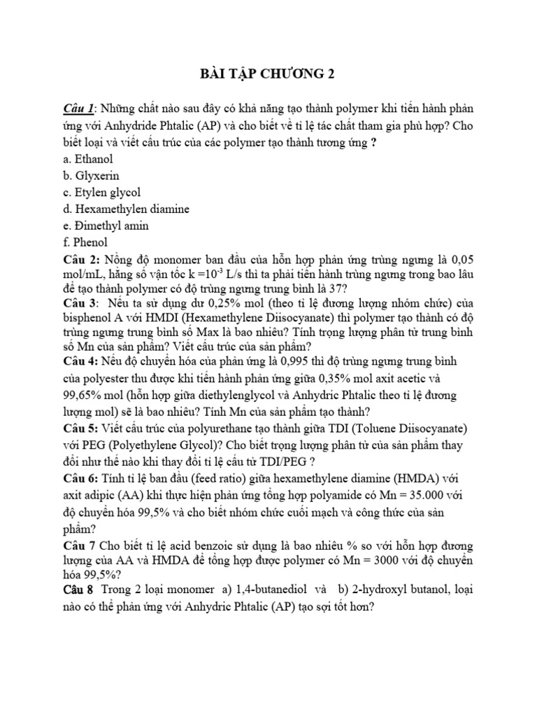 Bài Tập Hóa Học C2 - 2023 | PDF