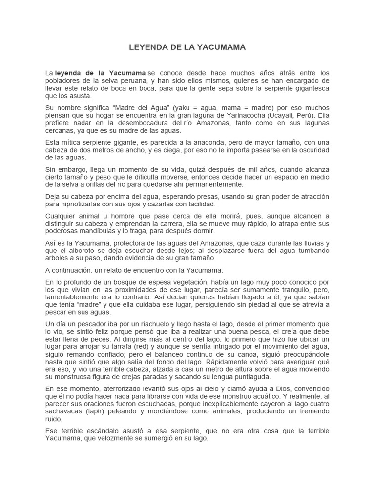 Leyenda de la Yacumama: Serpiente del Amazonas | PDF