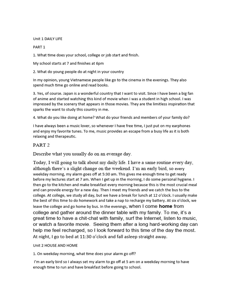 Unit 1 Daily Life | PDF