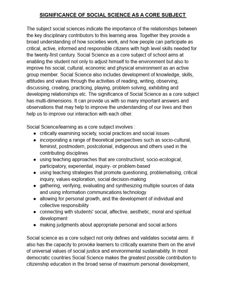 Significance of Social Science As A Core Subject | PDF