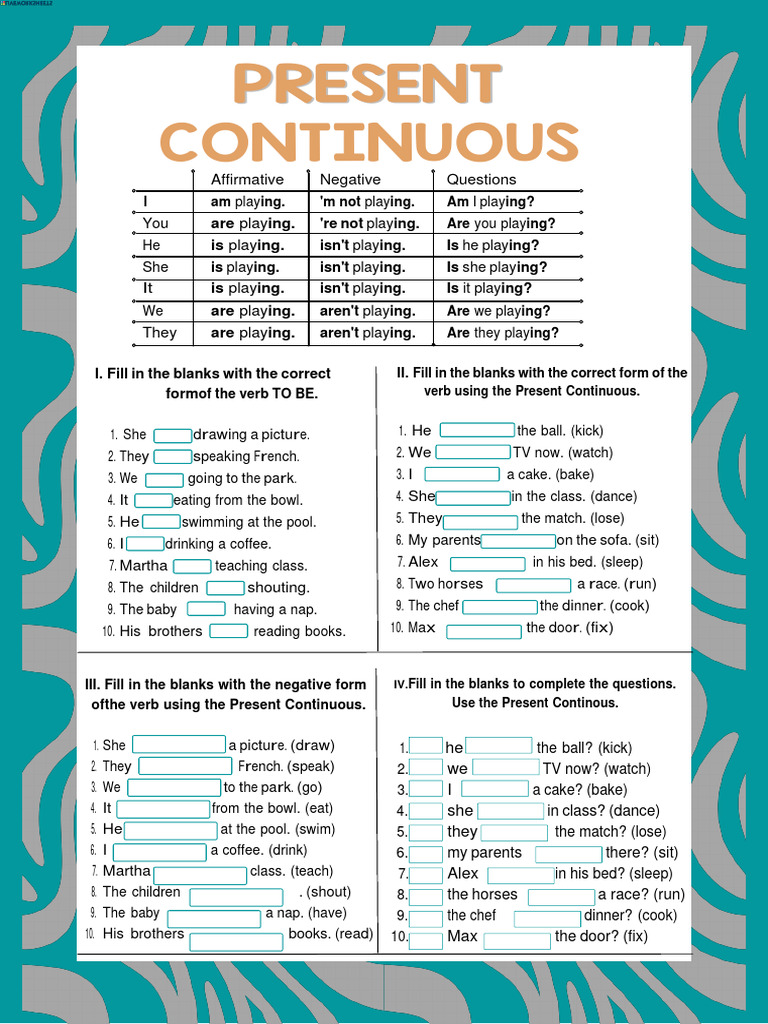 Present Continuous Worksheet | PDF