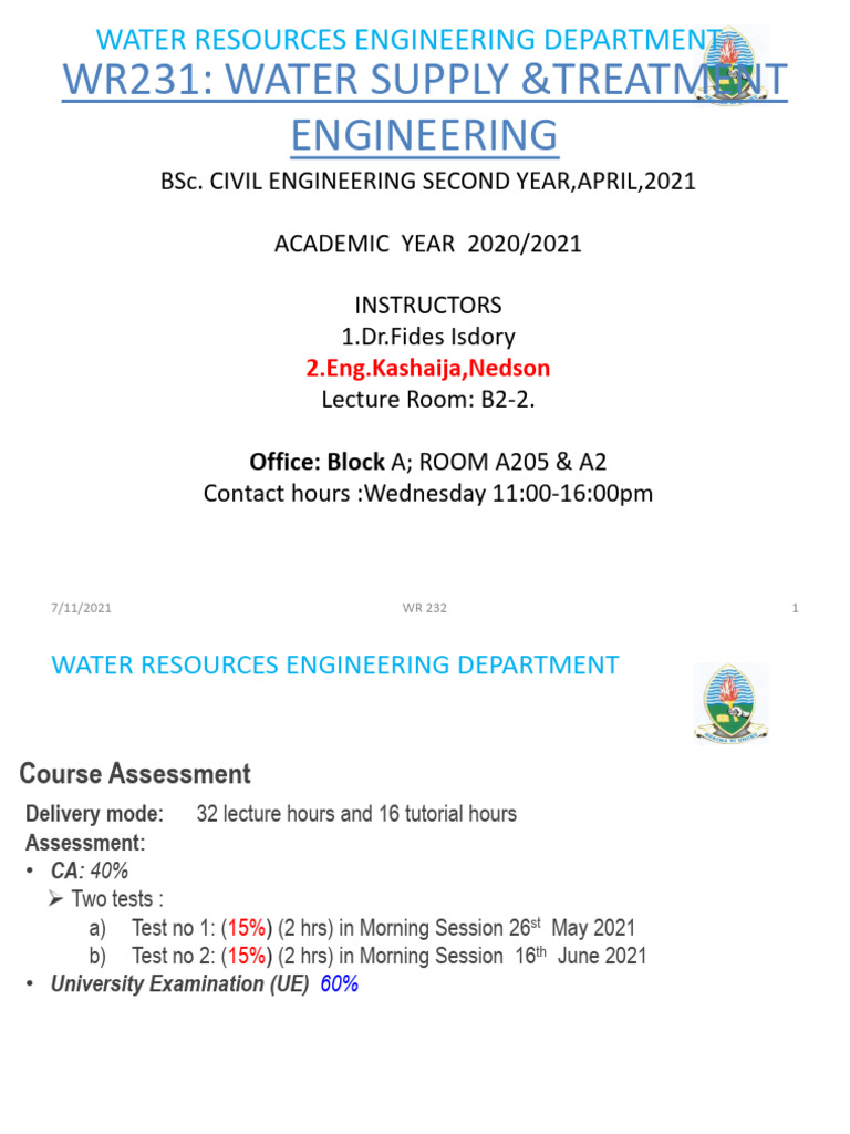 Lecture 1 Introduction To Water Supply and Treatment Engineering Course ...