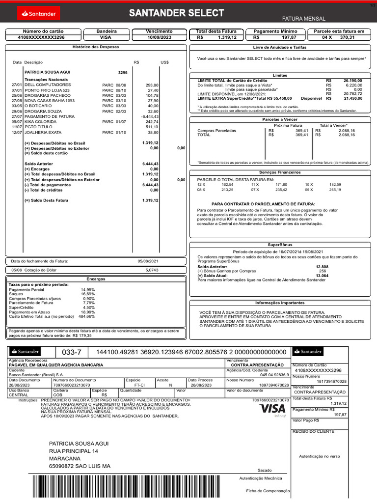 Fatura Santander Visa | PDF
