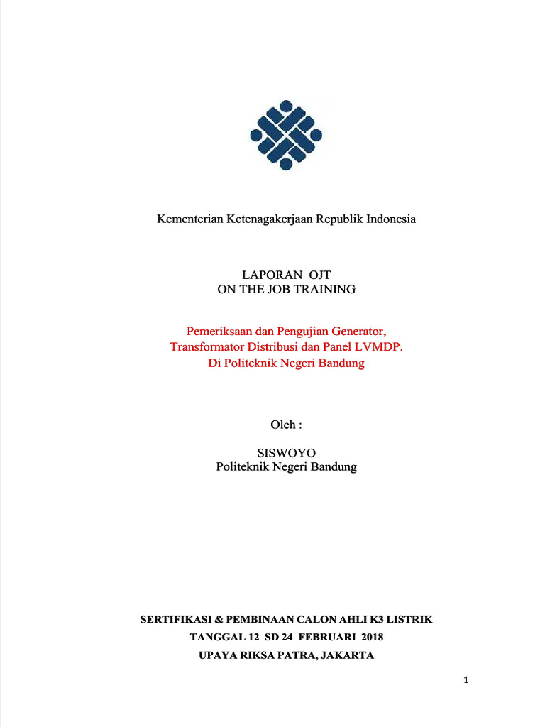 Pemeriksaan Dan Pengujian Generator, Transformator Distribusi Dan Panel LVMDP. Di Politeknik ...