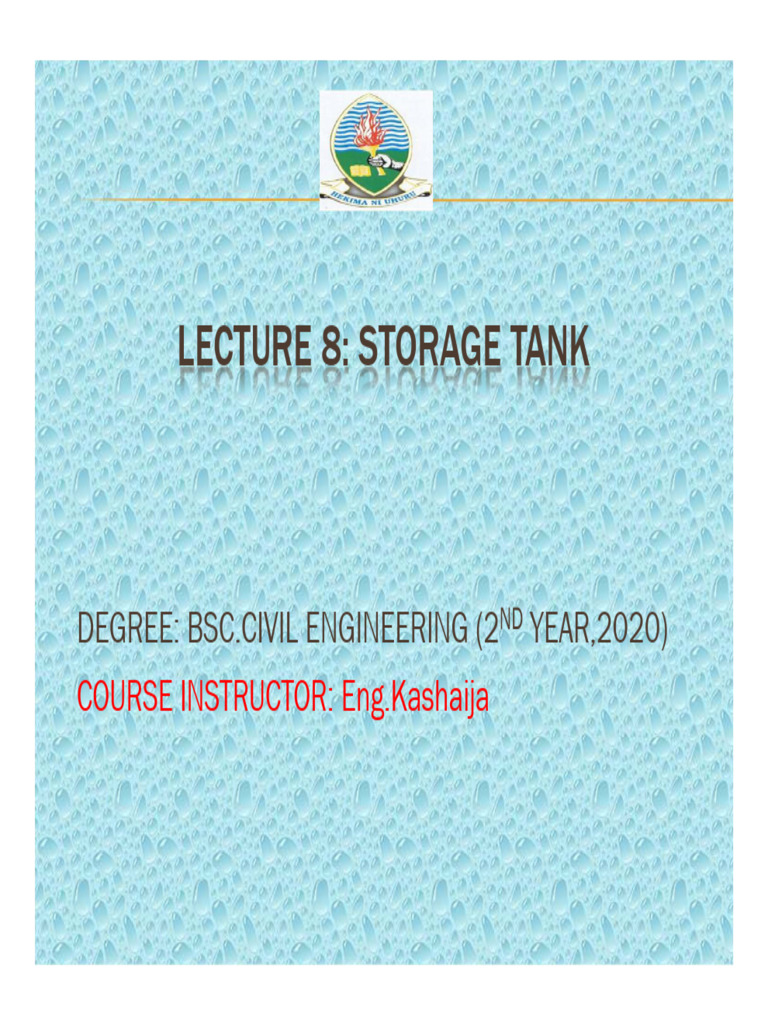Lecture 8 Storage Tanks | PDF | Reservoir | Water