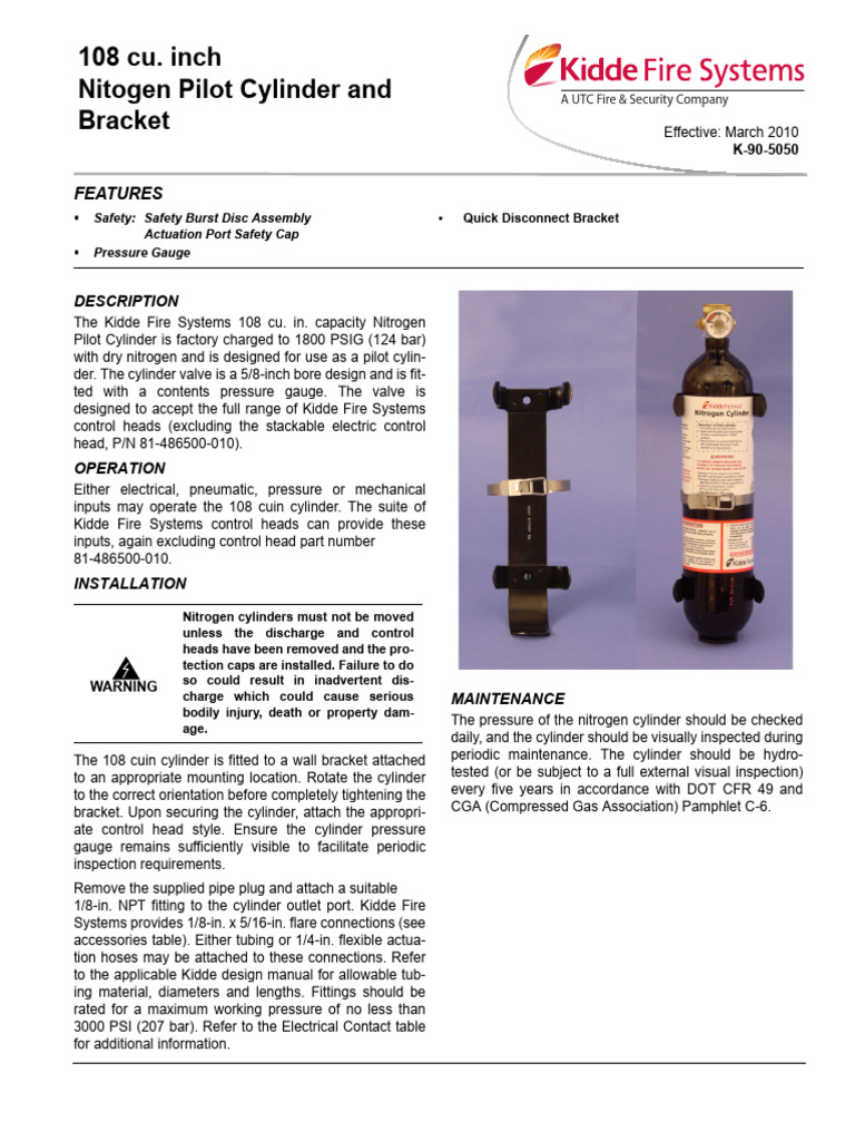 Kidde Nitrogen Pilot Cylinder Overview | PDF