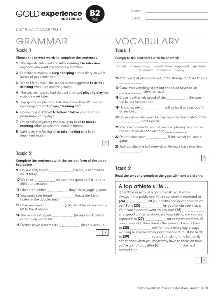 Gold Exp B2 U5 Lang Test B | PDF