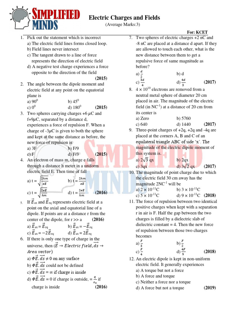 KCET Physics: Electric Fields Quiz | PDF