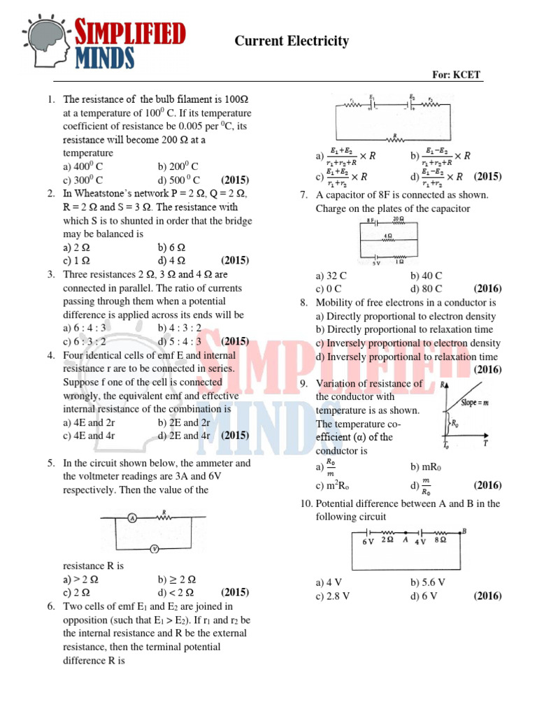 3.current Electricity KCET PYQs | PDF | Electrical Resistance And ...