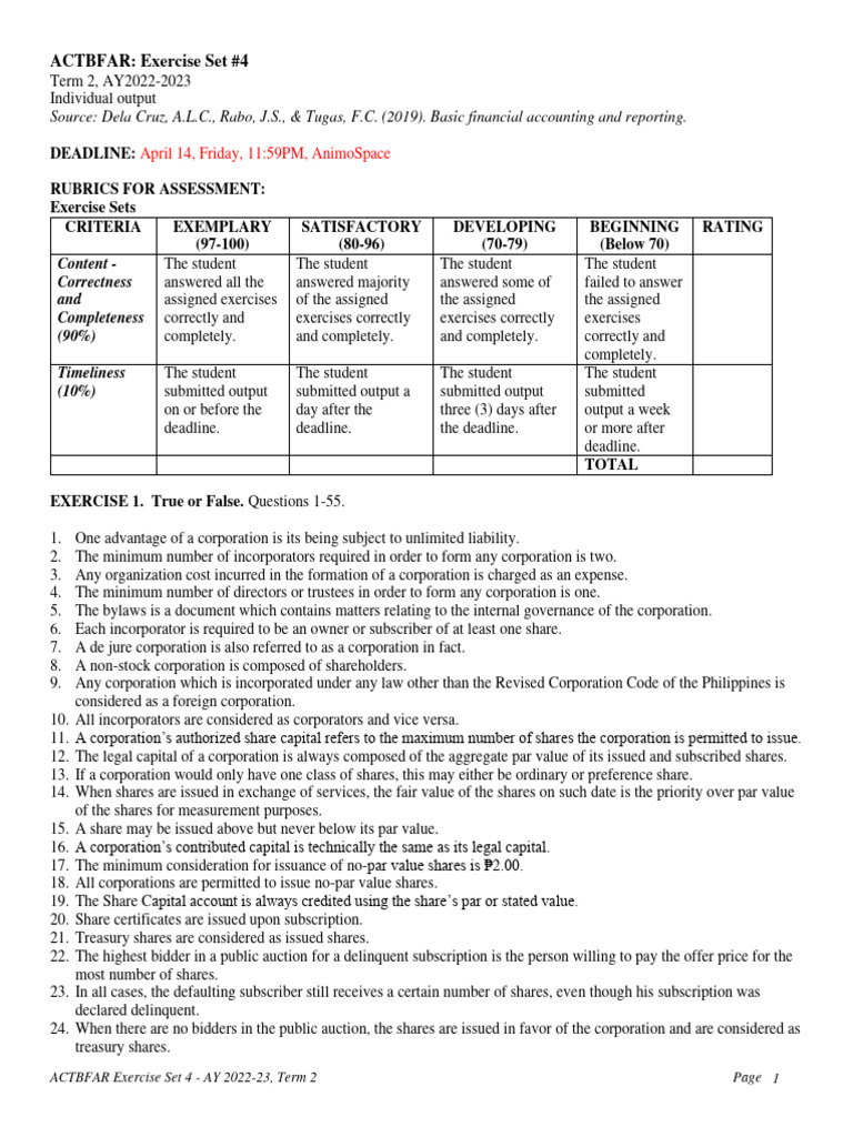 ACTBFAR - Exercise Set #4 | PDF