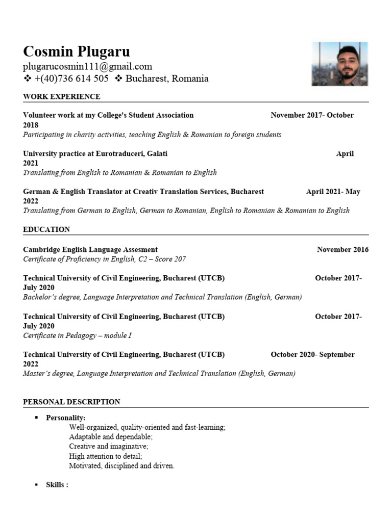 Plugaru Cosmin - CV | PDF | Career & Growth | Computers