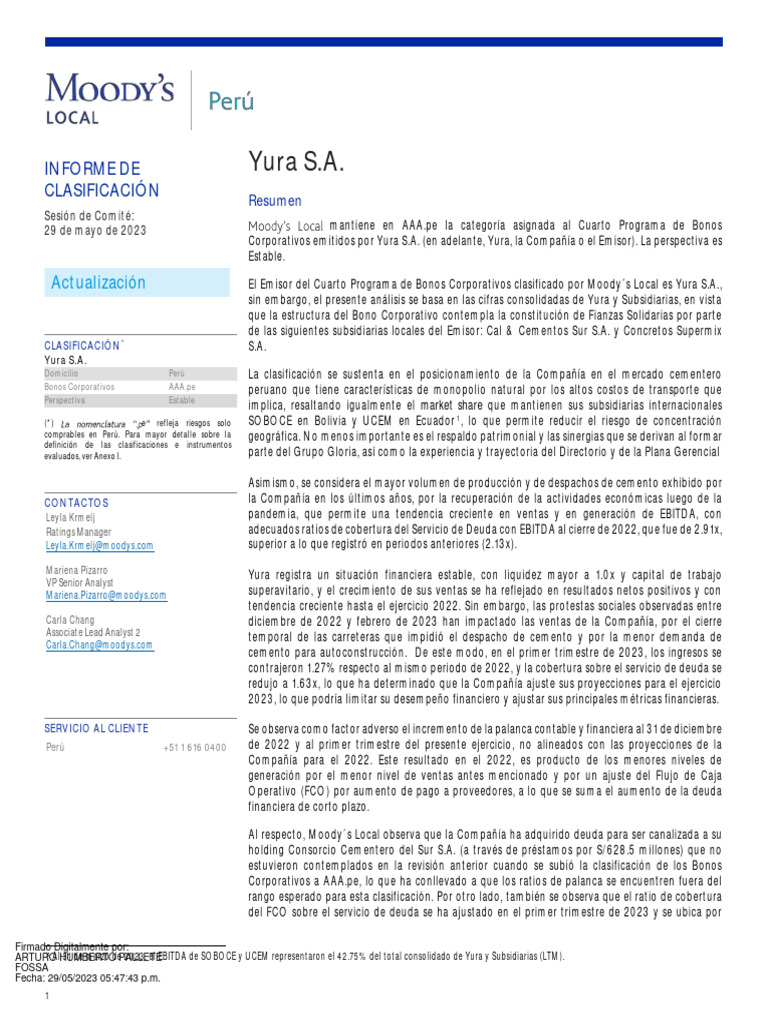 Informe Final Yura y Subsidiarias 2023 | PDF