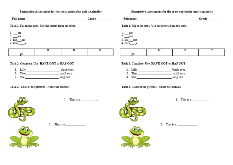 Summative Assessment For The Cross Curricular Unit Animals | PDF