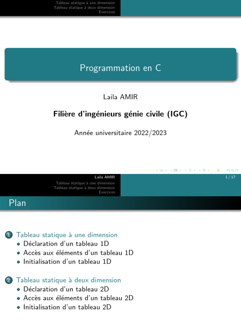 Tableaux statiques en C: 1D et 2D | PDF