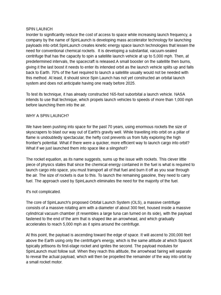 Spin Launch | PDF | Rocket | Launch Vehicle