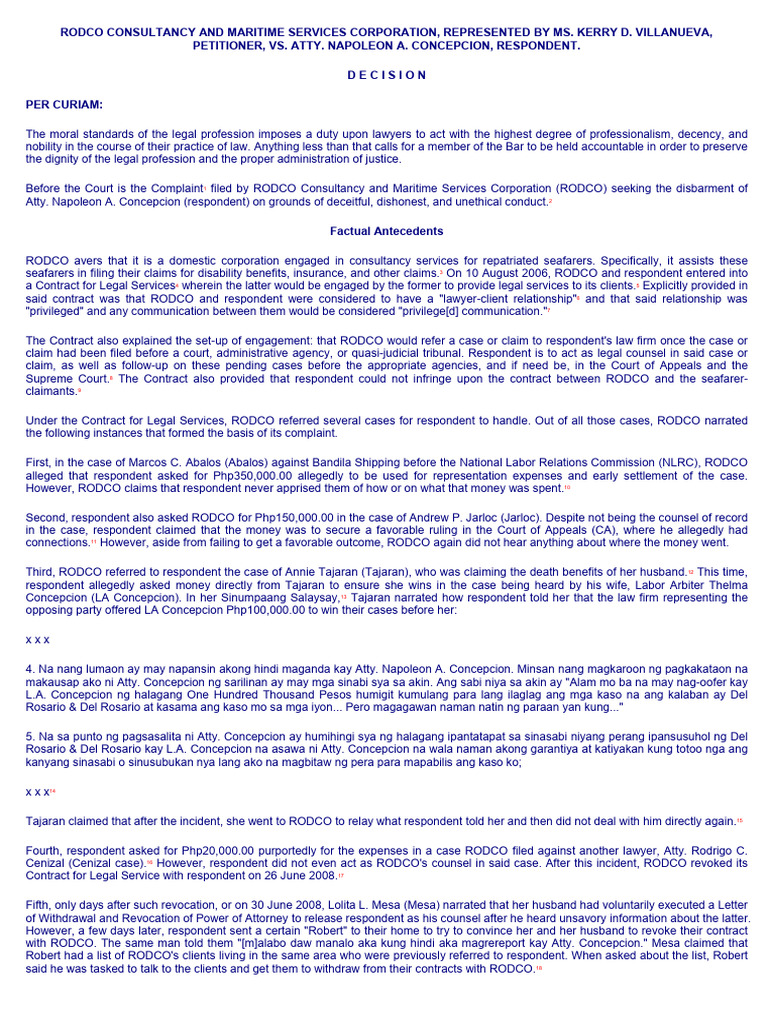 RODCO vs. Atty. Concepcion Disbarment Case | PDF | Law
