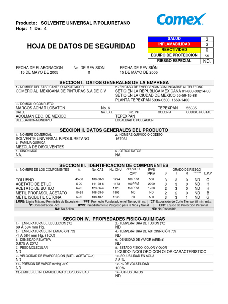 Solvente Universal para Poliuretano: Seguridad y Riesgos | PDF | Agua ...