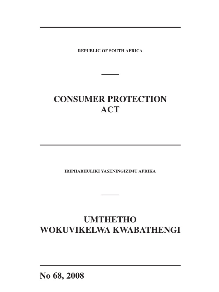 Consumer Protection Act 68 of 2008 | PDF