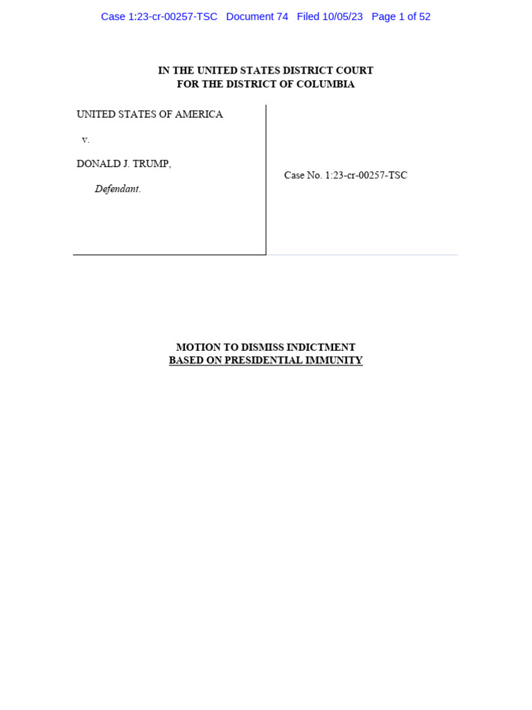 Trump Motion To Dismiss Indictment | PDF | Presidents Of The United ...